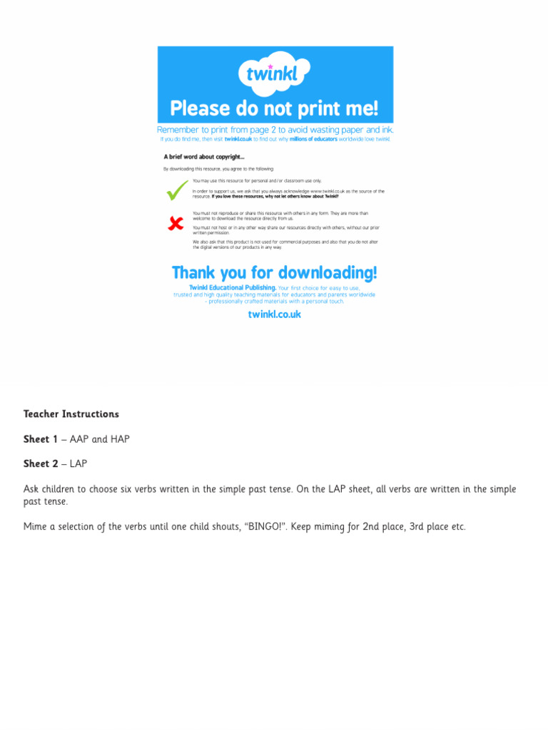 T2 E 1543 Simple Past Tense Bingo | PDF