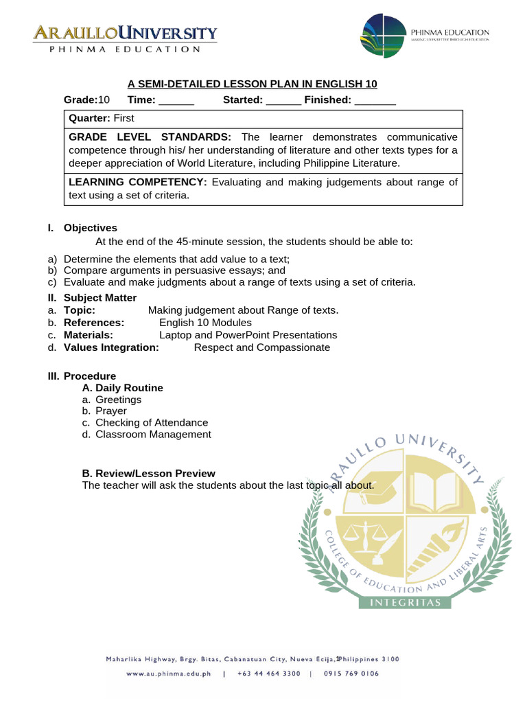 English 10: Textual Aids Lesson | PDF | Lesson Plan | Learning