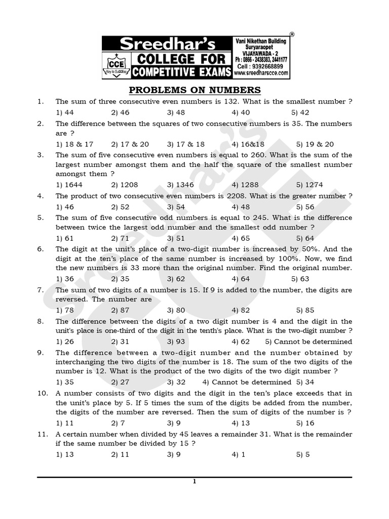 Arithmetic - Problems On Numbers | PDF | Arithmetic | Division (Mathematics)