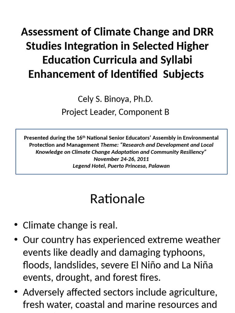 Assessment of Climate Change Integration in Selected Higher | PDF ...