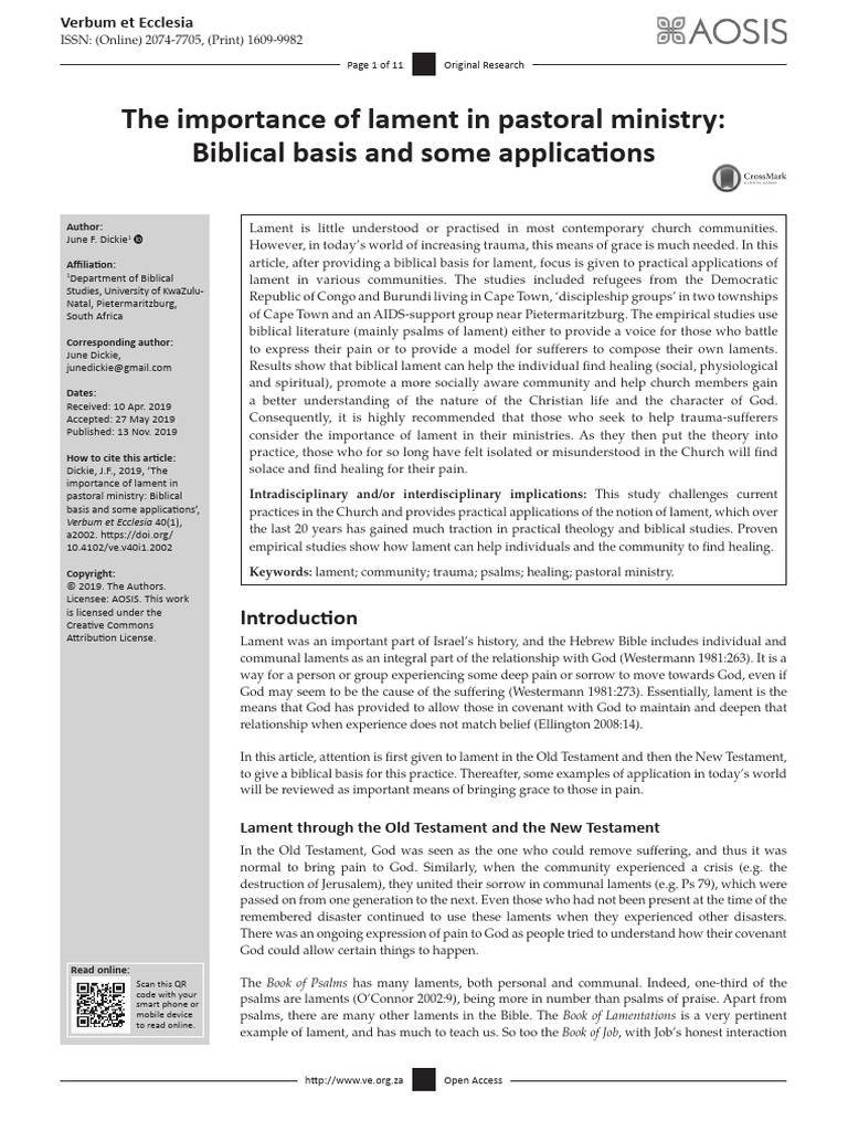 The Importance of Lament in Pastoral Min | PDF | Psalms | Bible