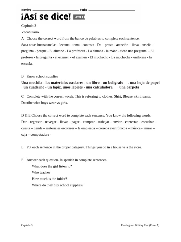 CH 3 Test Review | PDF