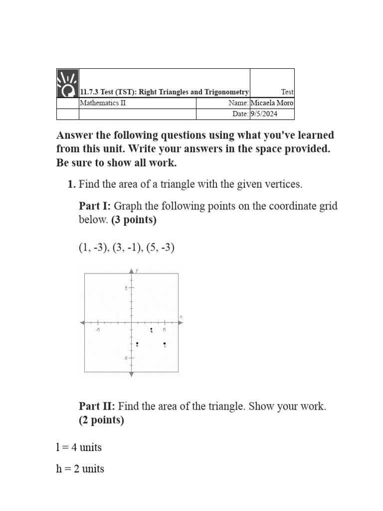 11.7.3 Test (TST) - Right Triangles and Trigonometry (Test) | PDF ...