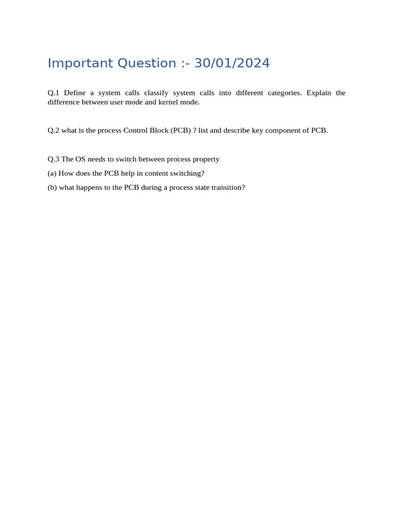 Operating System Important Question | PDF