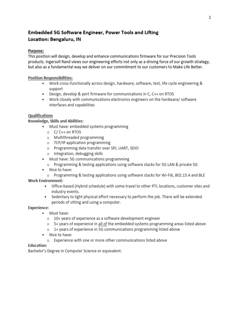 5G Embedded Software Engineer Role | PDF