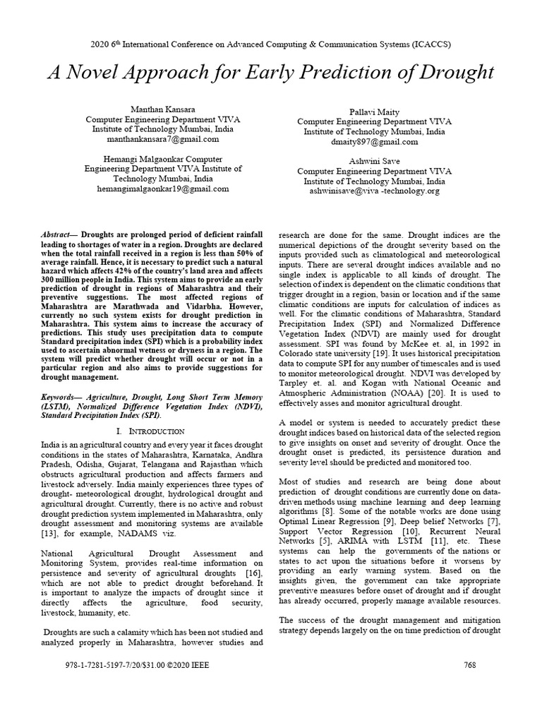 A Novel Approach For Early Prediction of Drought | PDF | Drought ...