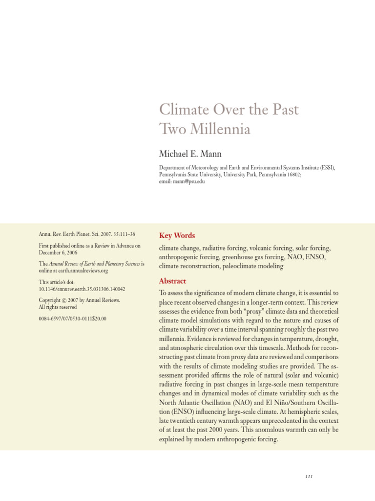 Climate Over The Past Two Millennia | PDF | Climate | Climate Change