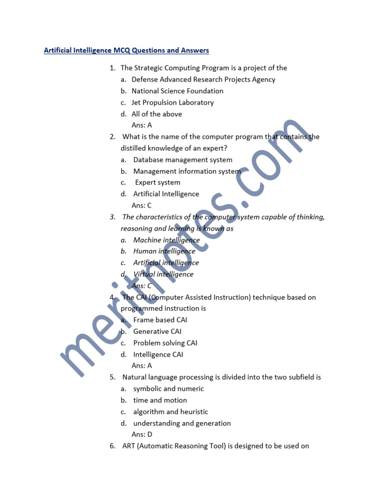 Artificial Intelligence MCQ Questions | PDF | Artificial Intelligence | Intelligence (AI ...