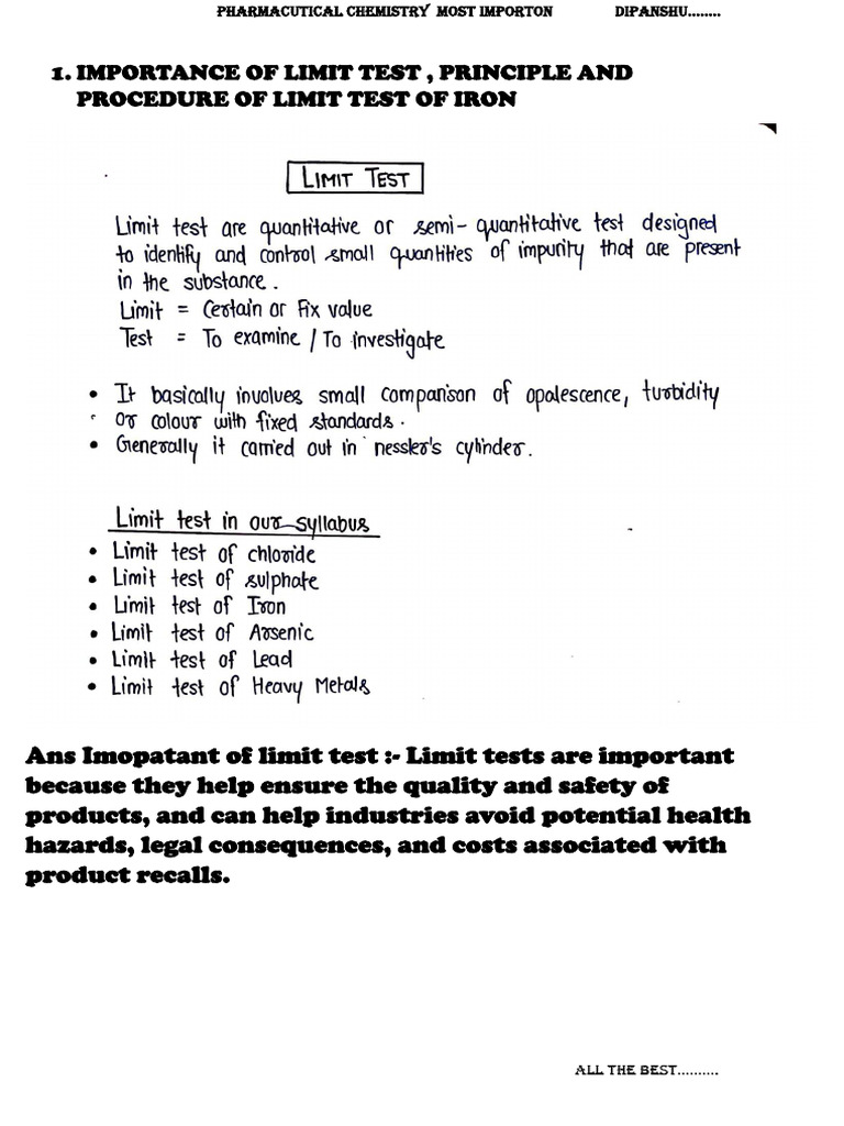 Importance of Limit Test in Pharmacy | PDF | Drugs | Pharmacology