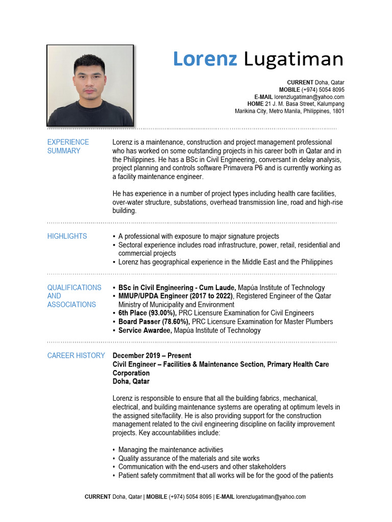 Lorenz C Lugatiman - CV 2025 | PDF | Consultant