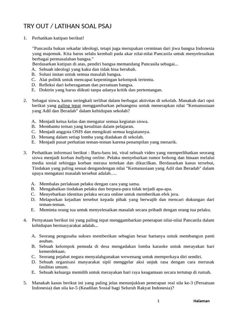 Latihan Soal Psaj 2025 Murid | PDF