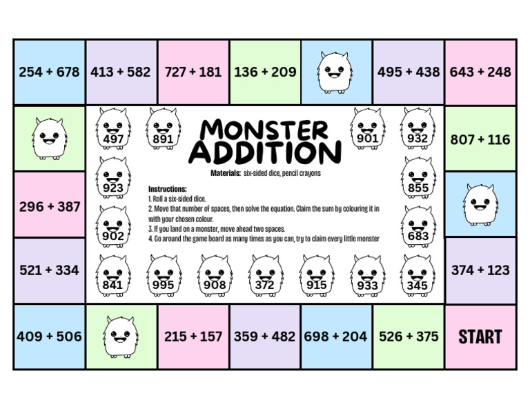 Monster Addition Game Instructions | PDF