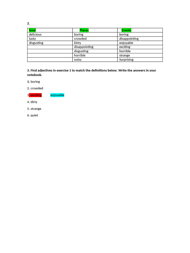 Pág 94 Ej 2 y 3 Inglés | PDF