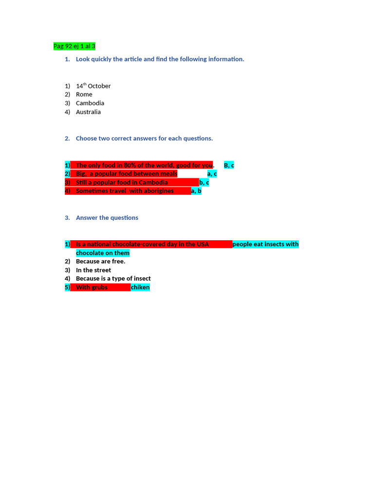 Pag 92 Ej 1 Al 3 Inglés | PDF