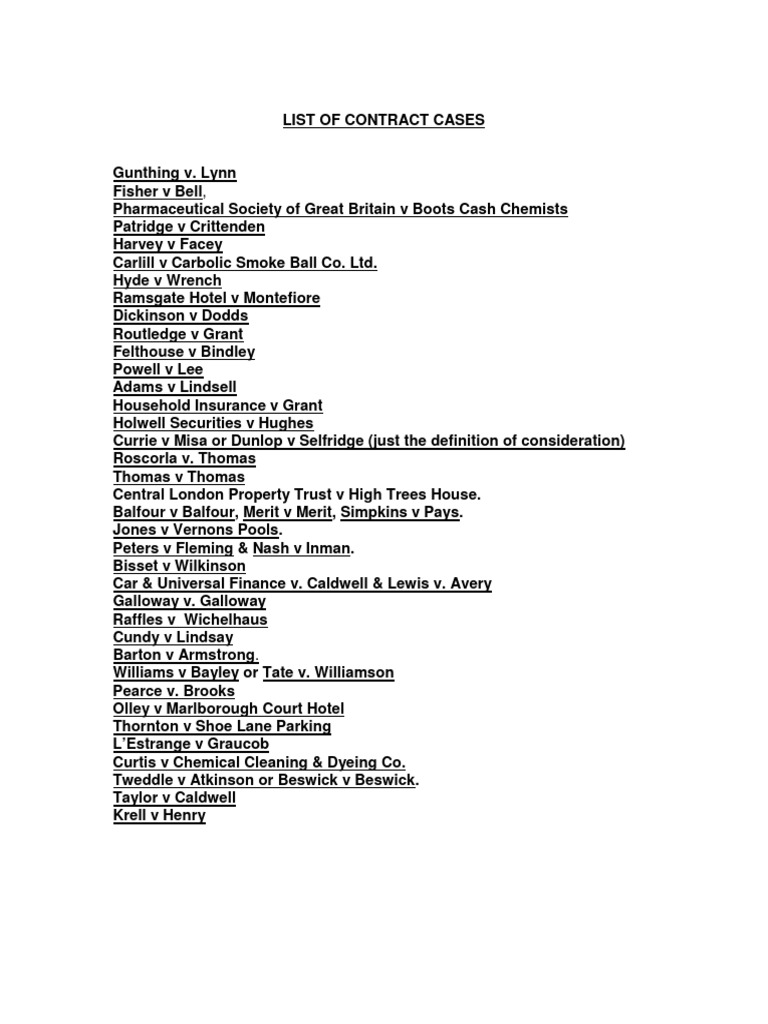 List of Contract Cases (2) | PDF | Consent | Jargon