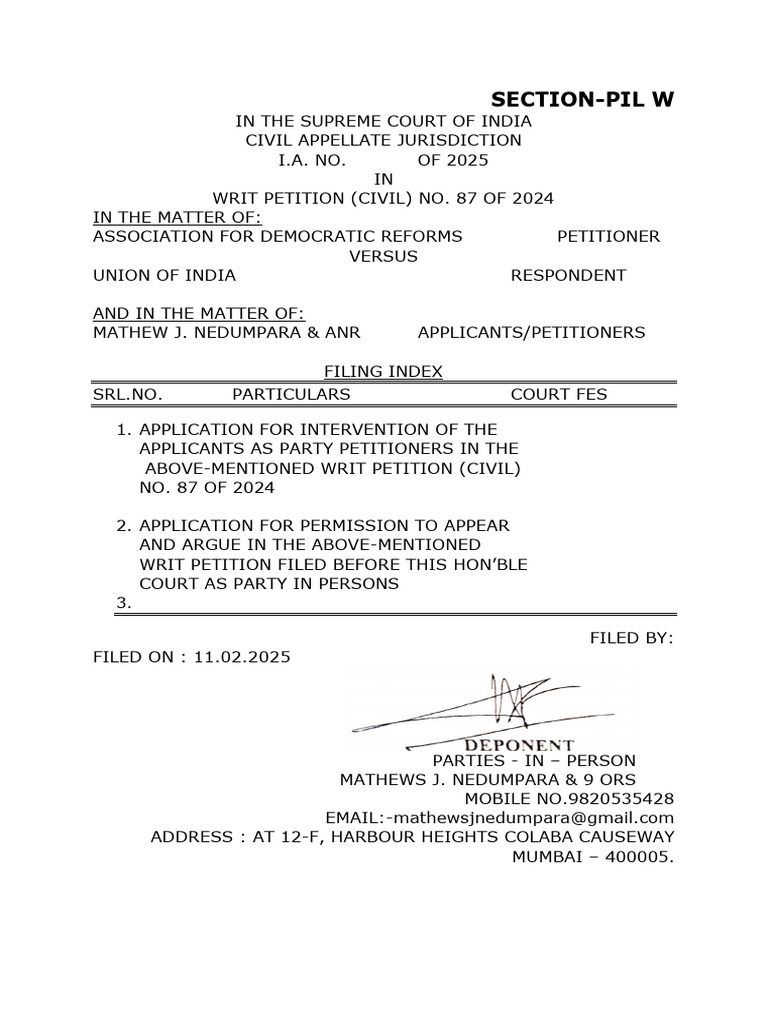 Supreme Court Writ Petition Intervention | PDF