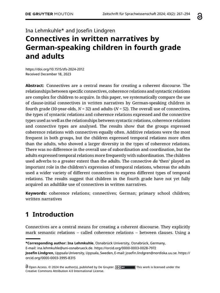 Connectives in Written Narratives by German-Speaking Children | PDF ...