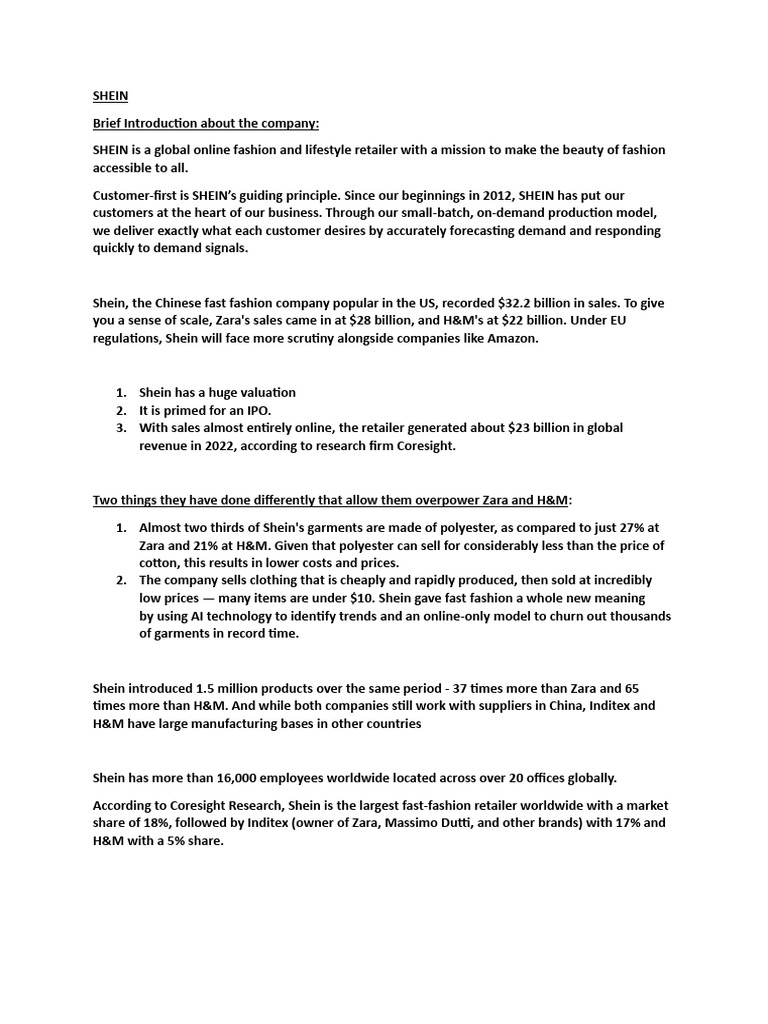 Shein - Zara and H&M 11022025 | PDF | Recycling | Polyester