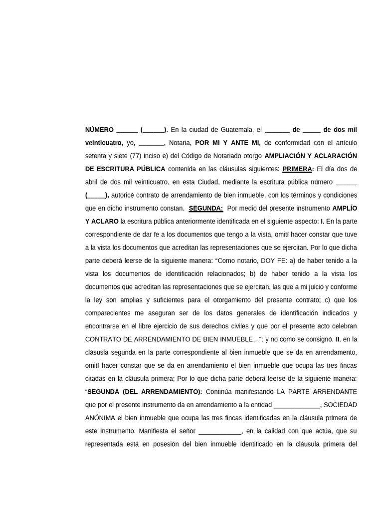 Aclaración de Escritura Pública POR MI Y ANTE MI | PDF | Derecho Civil ...