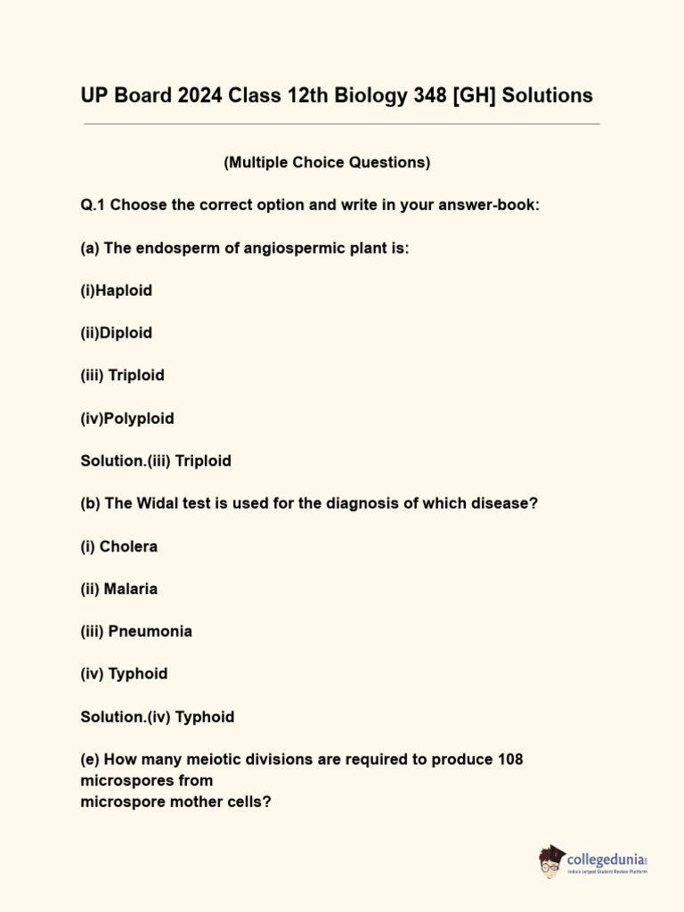 UP Board 2024 Class 12th Biology 348 GH Solutions | PDF | Dominance (Genetics) | Vector ...