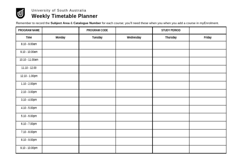 Weekly Timetable Planner | PDF