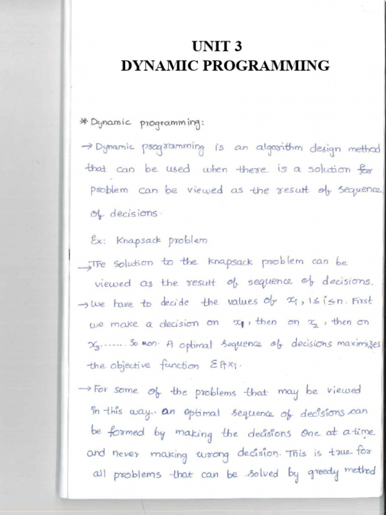 Dynamic Programming: Unit 3 Overview | PDF