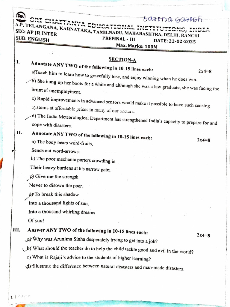 Sri chaitanya pre final paper | PDF | Pollination | Agriculture