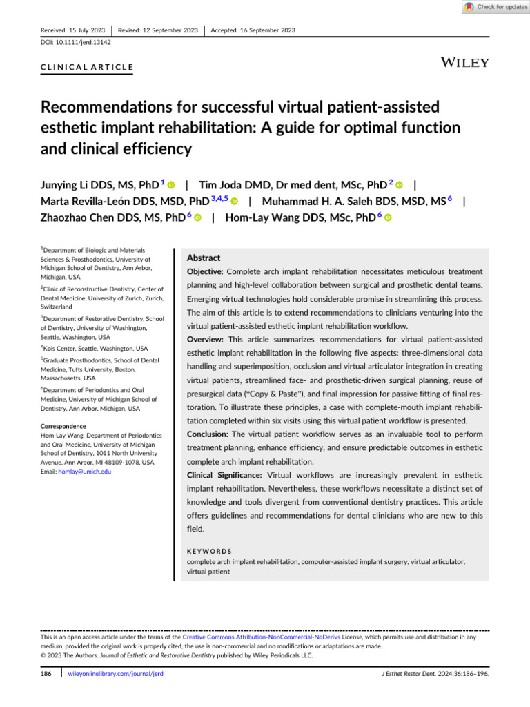 J Esthet Restor Dent - 2023 - Li - Recommendations for Successful Virtual Patient‐Assisted ...