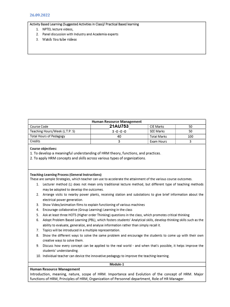 21AU753 Syllabus | PDF | Human Resource Management | Performance Appraisal