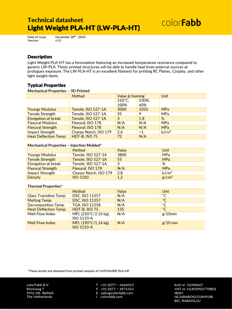 TDS - E ColorFabb LW-PLA-HT | PDF | Applied And Interdisciplinary ...