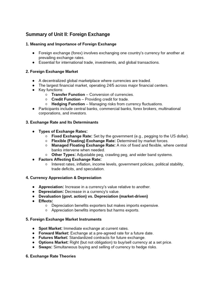 Summary of Unit II - Foreign Exchange) | PDF | Exchange Rate | Foreign ...