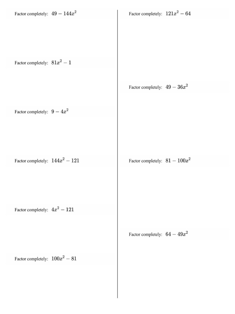 Factoring Review Diff. of Sq. 3-3 Activity 2 - V2 | PDF