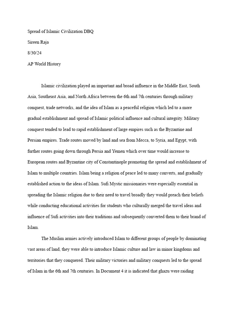 Spread of Islamic Civilization DBQ | PDF | Muslim World | Byzantine Empire