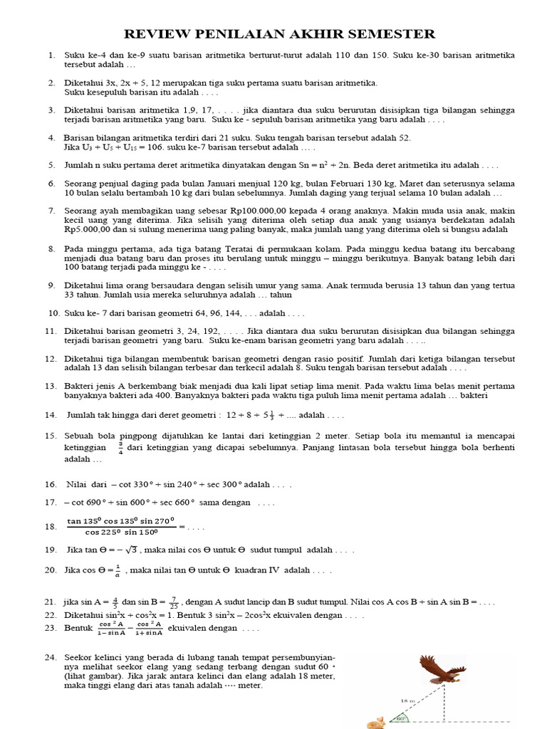 SOAL REVIEW X MTK Sem Ganjil 2024 | PDF