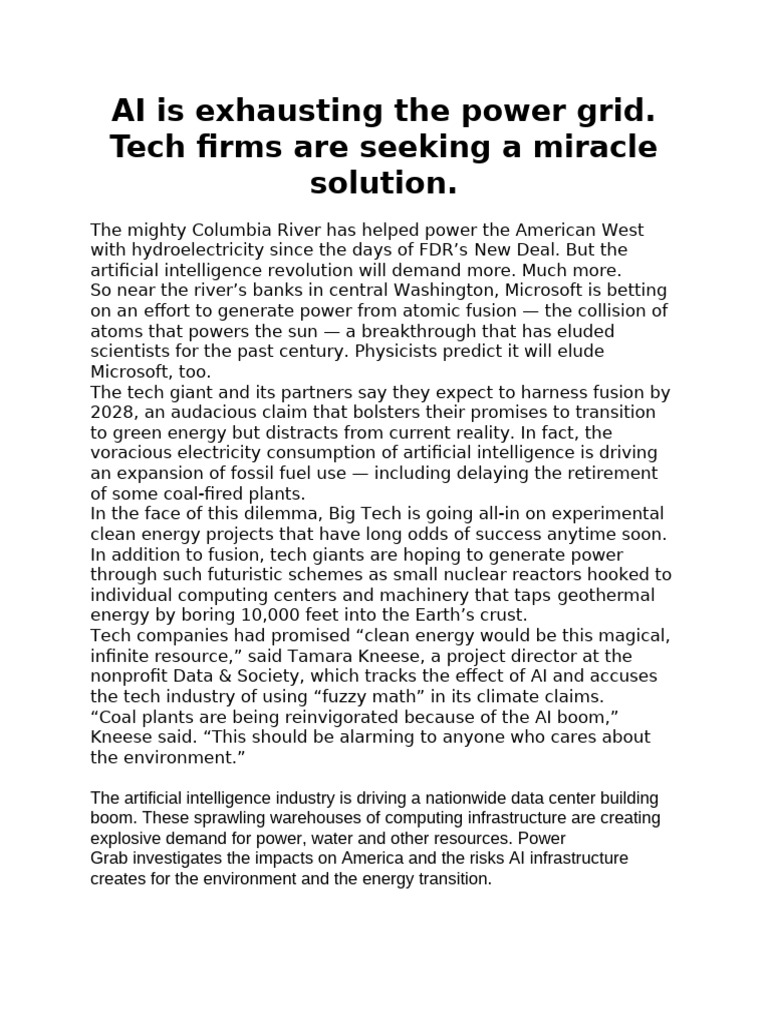 AI Is Exhausting The Power Grid | PDF | Fusion Power | Artificial ...