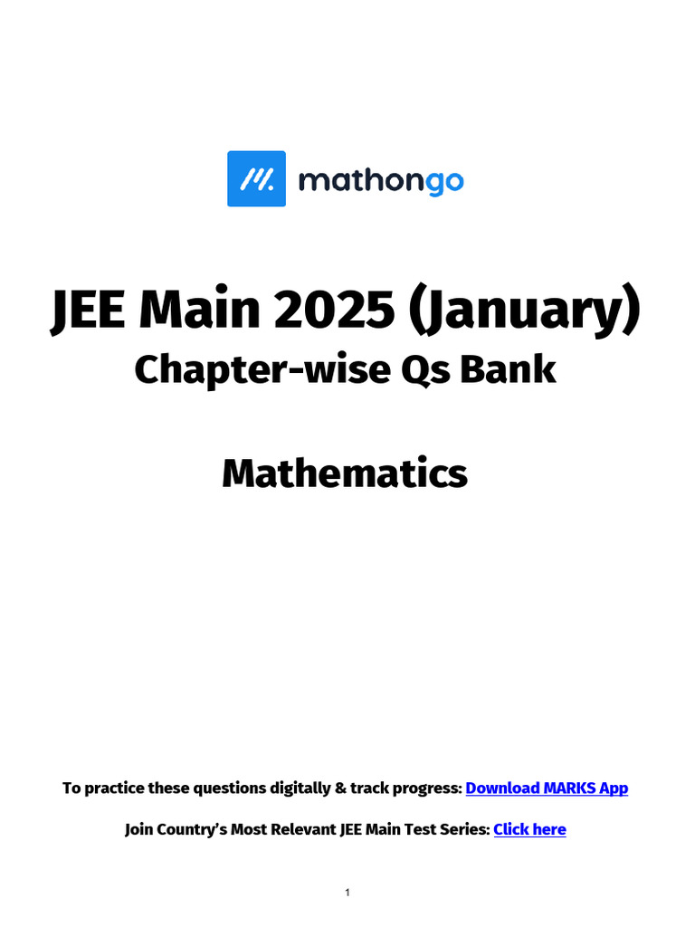 Mathematics - JEE Main 2025 January Chapter-Wise Question Bank - MathonGo | PDF | Equations ...
