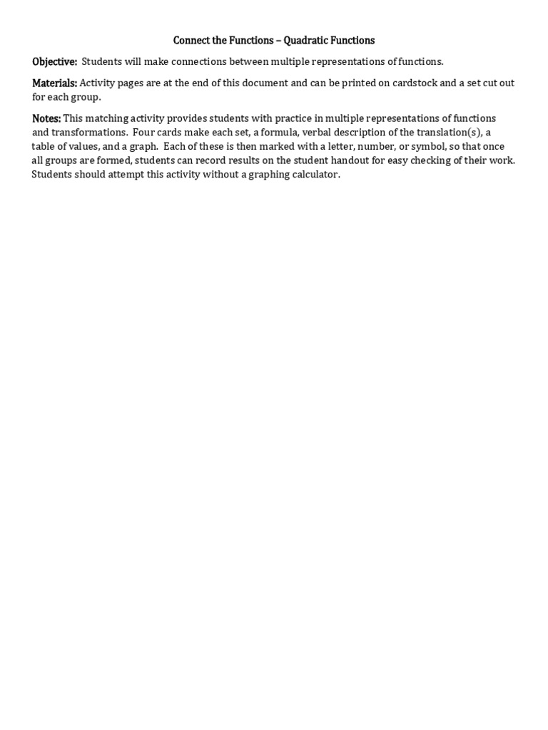 Connect the Functions-Quadratics | PDF | Function (Mathematics) | Mathematical Relations