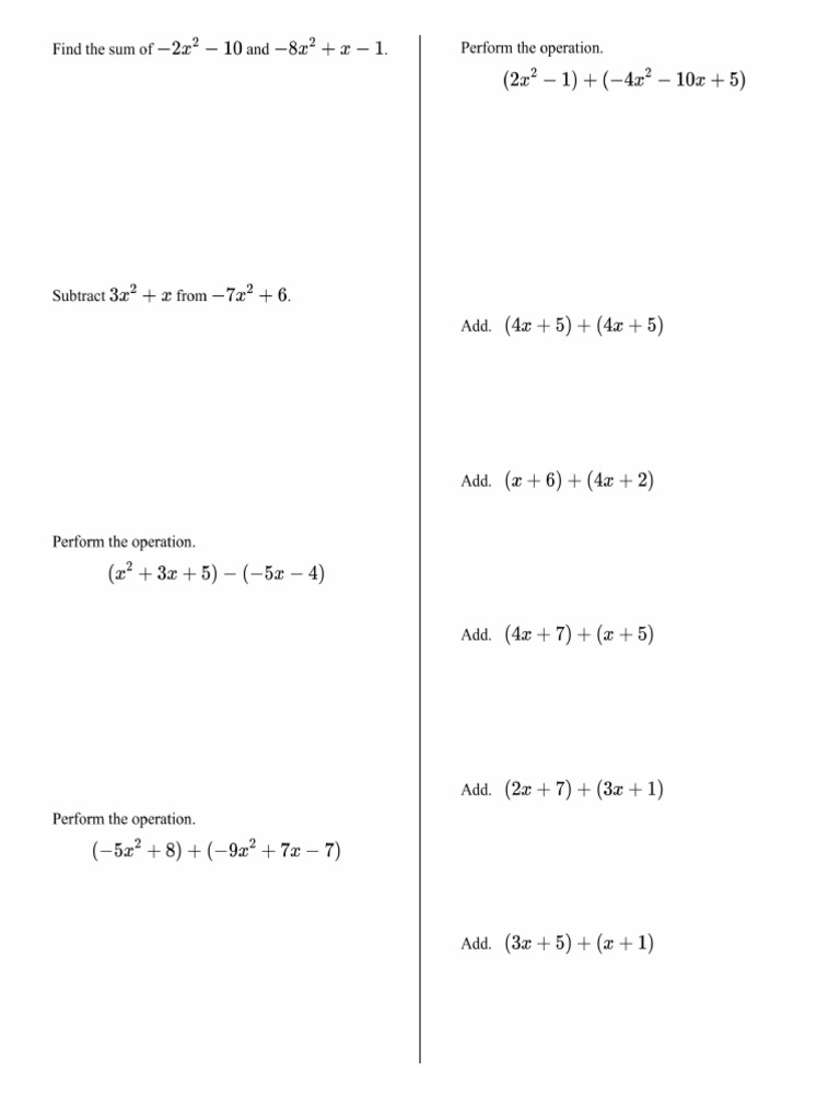 Adding and Subtracting Polynomials Practice 3.5 | PDF