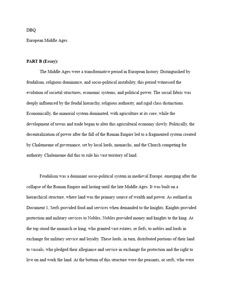 DBQ European Middle Ages | PDF | Feudalism | Serfdom
