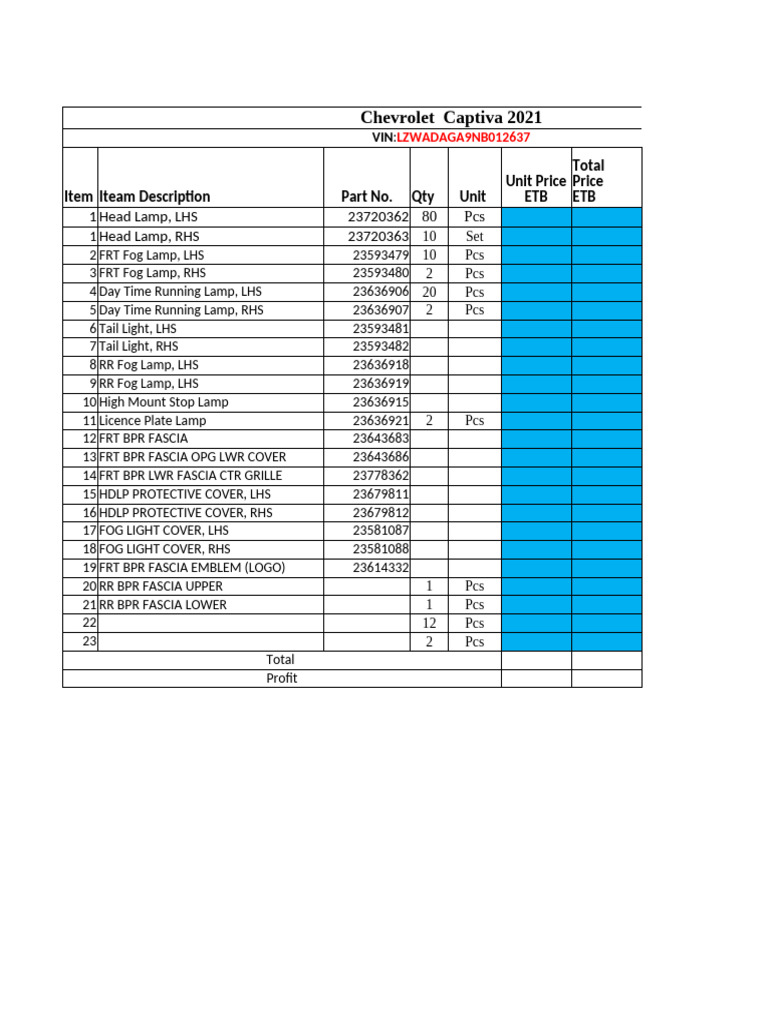 Chevrolet Captiva 2021 Parts List | PDF