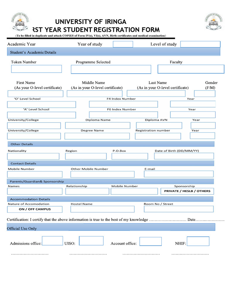 First Year Registration Form | PDF
