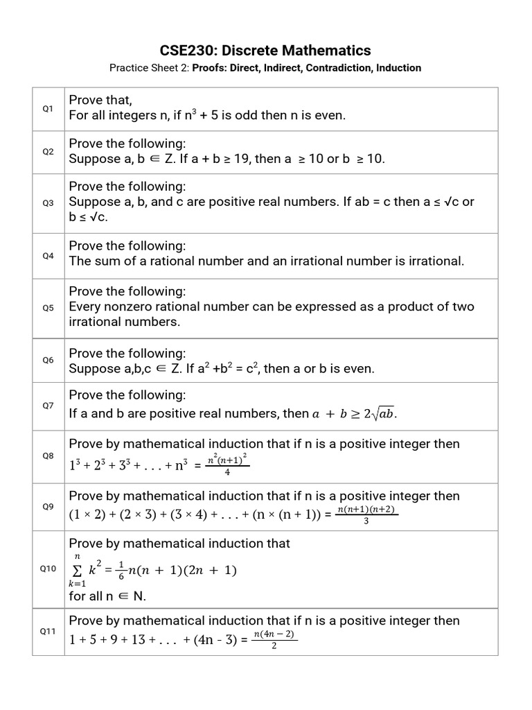 Problemset 2 - Proofs - Direct, Indirect, Contradiction, Induction-1 | PDF | Mathematical Logic ...