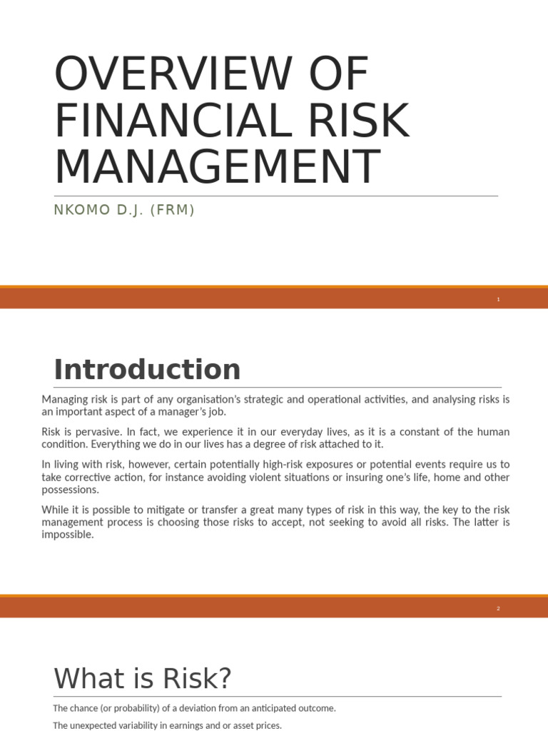Overview of Financial Risk Management | PDF | Risk | Risk Management