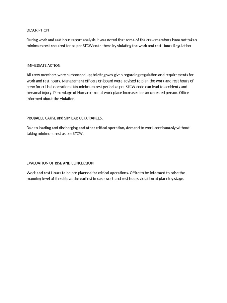 Crew Work and Rest Hours Compliance Report | PDF