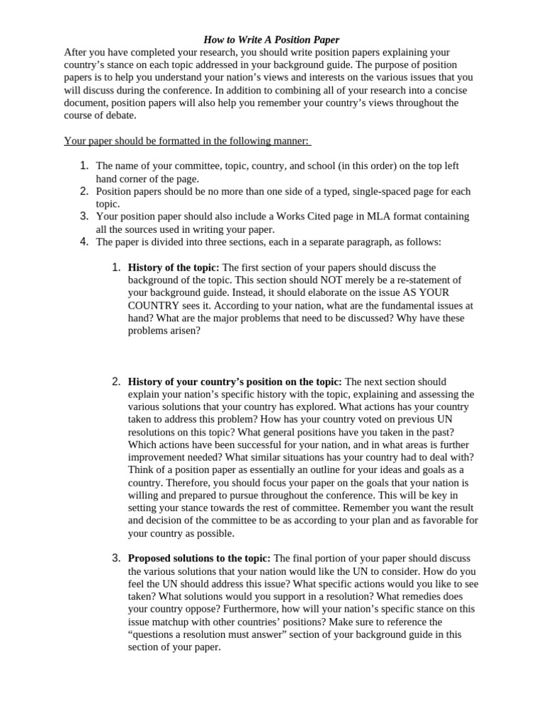 How To Write A Position Paper - MUN | PDF