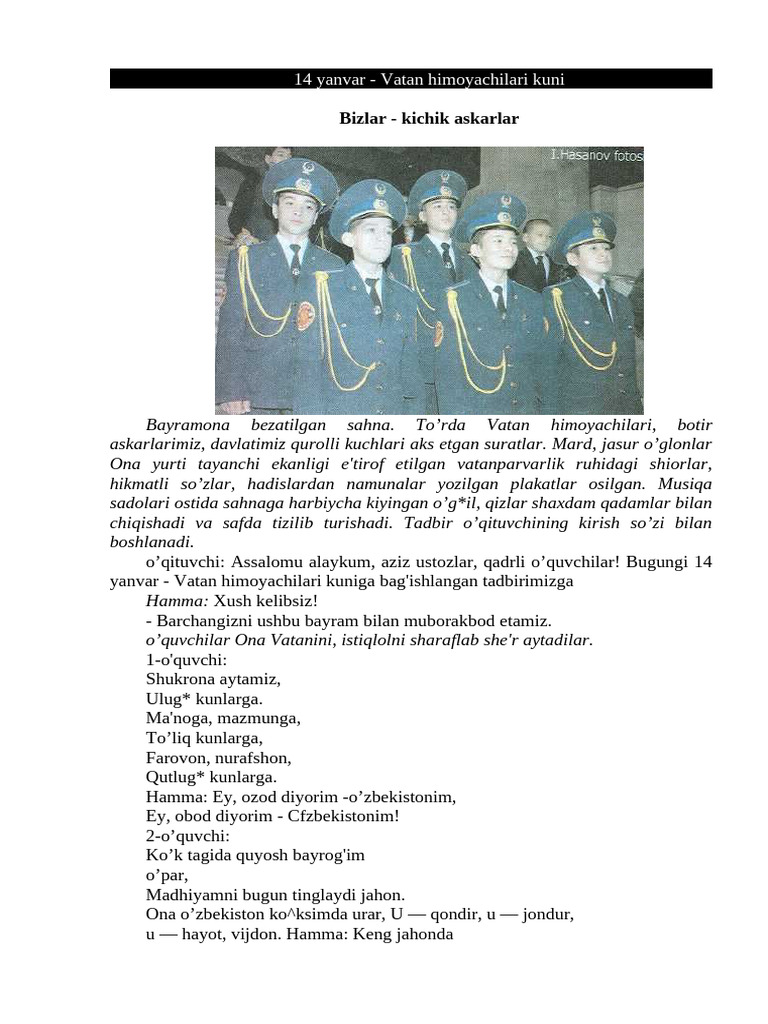 14-Yanvar Bizlar - Kichik Askarlar Bayram Ssenariysi | PDF