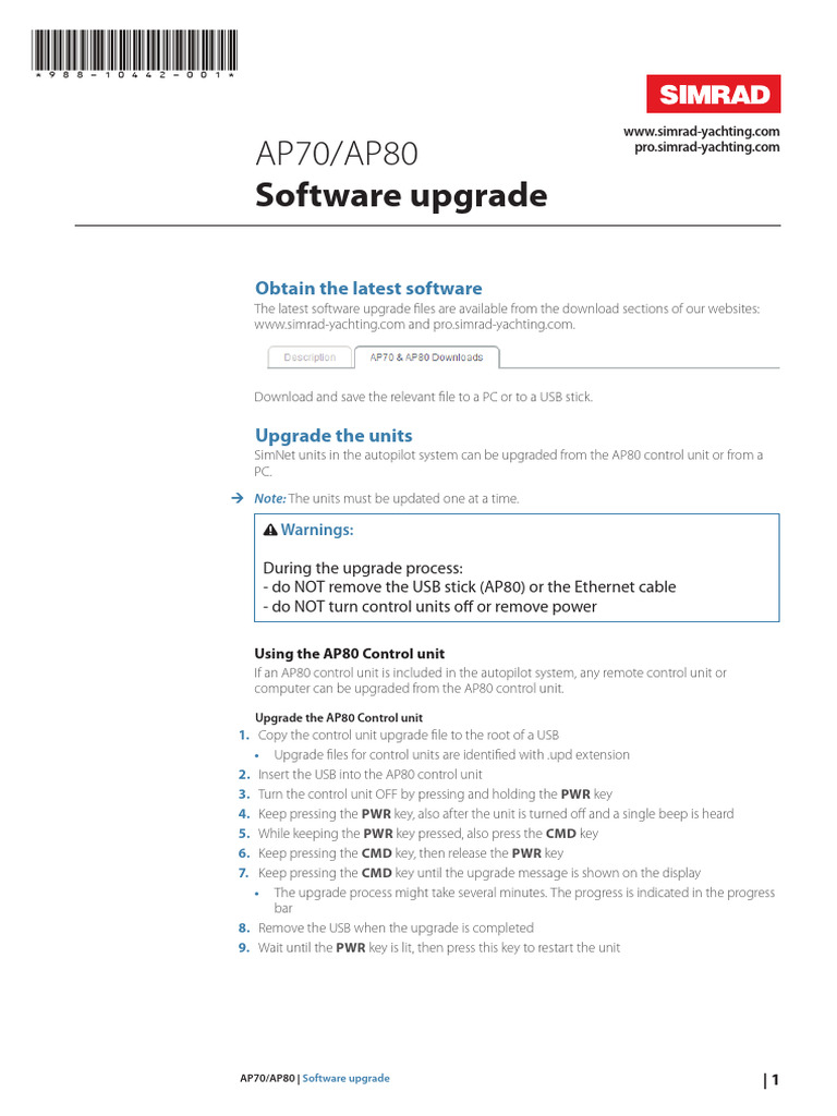 Simrad AP70/AP80 Software Upgrade Guide | PDF | Usb | Computer Network