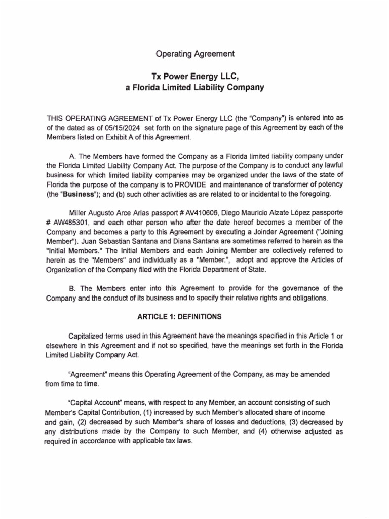 Operating Agreement TX Power Energy LLC | PDF