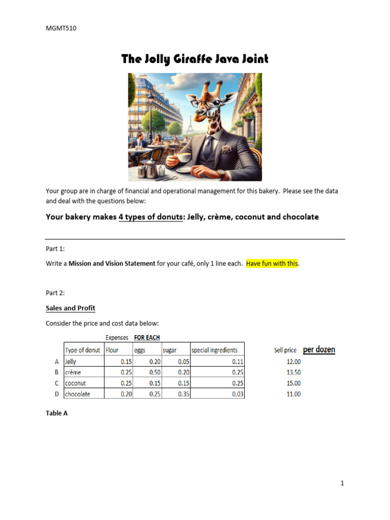 MGMT510 The Jolly Giraffe Java Joint Group Project | PDF | Business ...