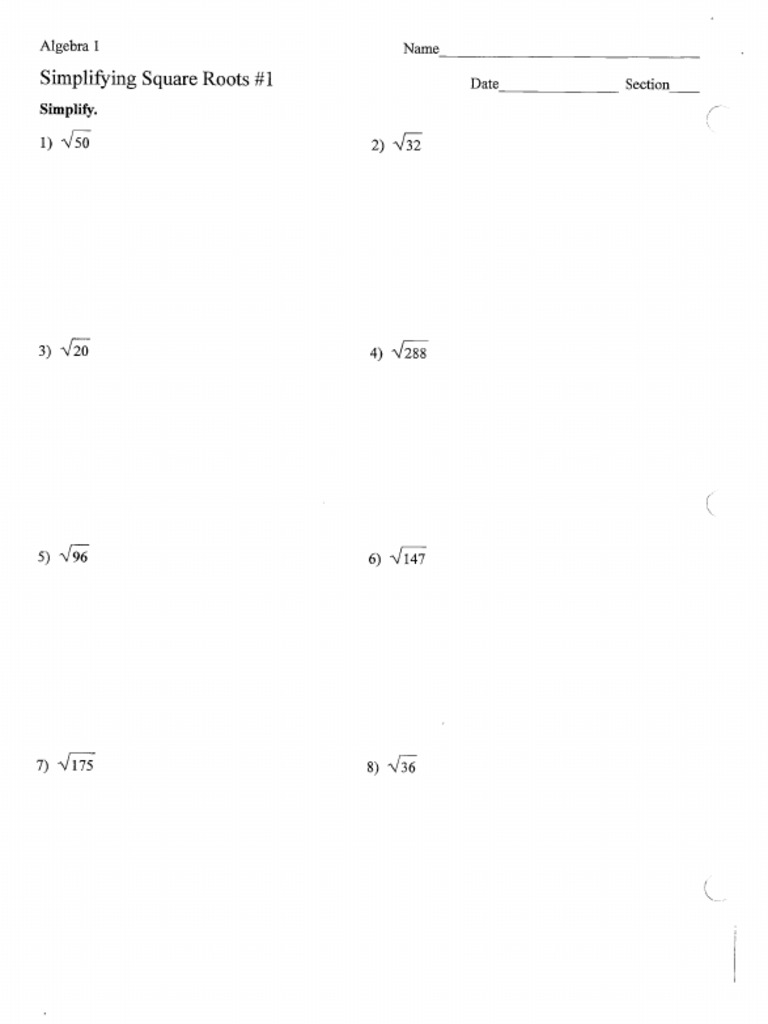 Simplifying Radicals Packet 2022 | PDF | Mathematics